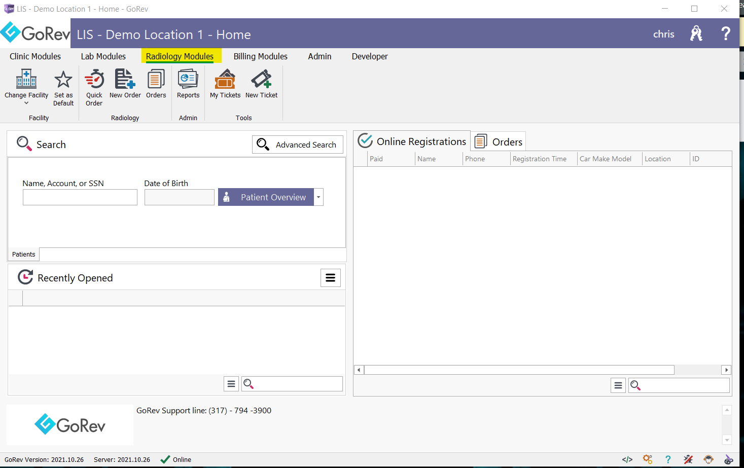 Hide Radiology Modules from the GoRev main screen | Guru