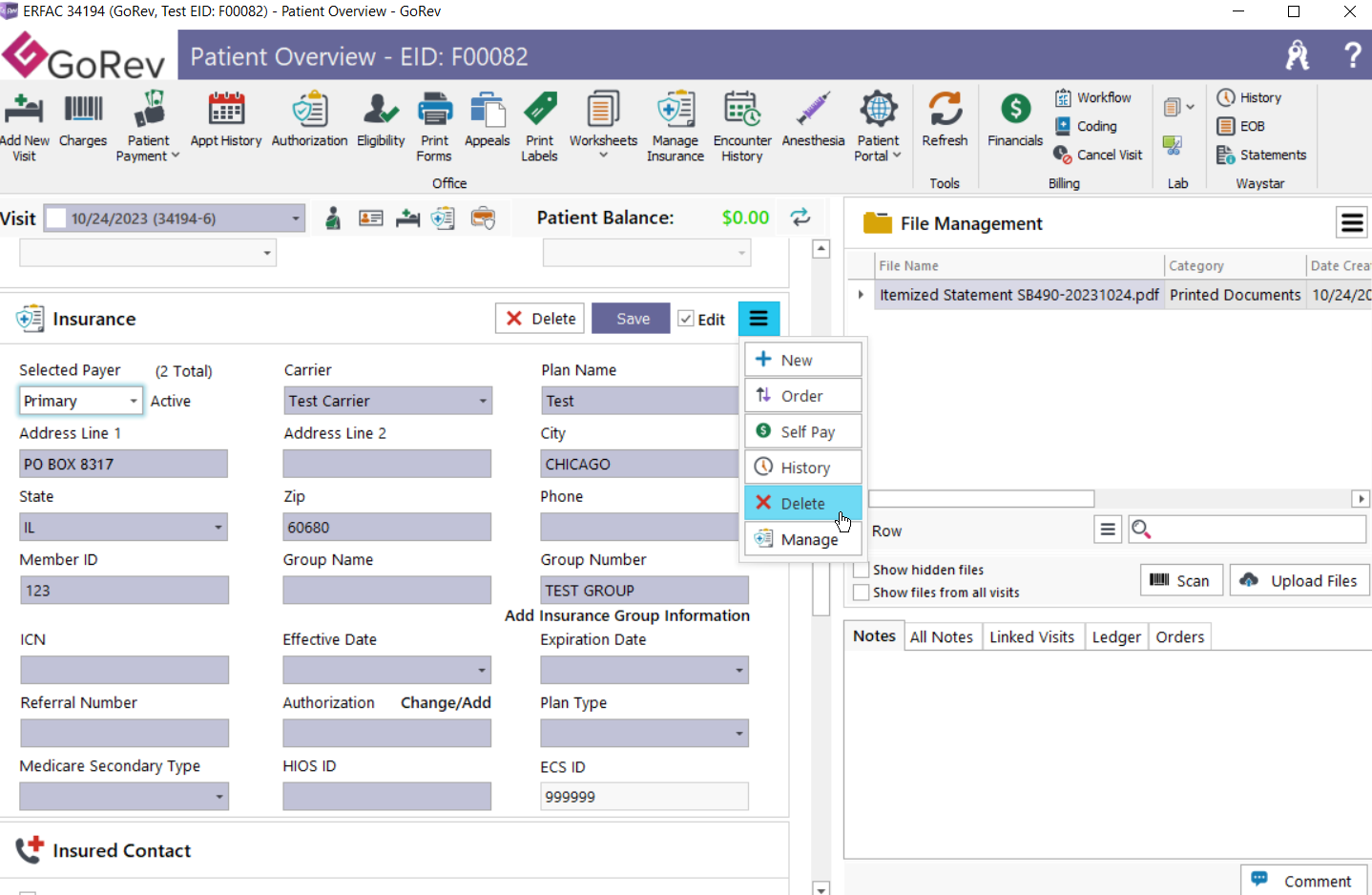 Deleting a primary insurance automatically moves the secondary insurance to primary. | Guru