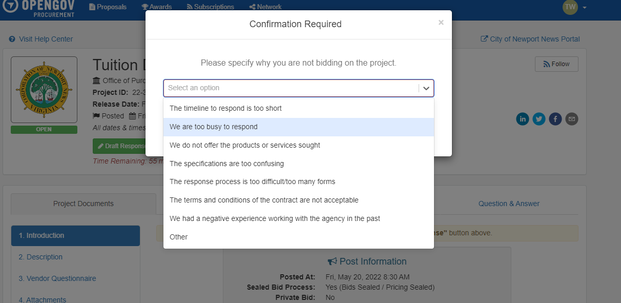 How to Submit a "No Bid"