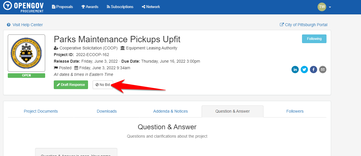 How to Submit a "No Bid"