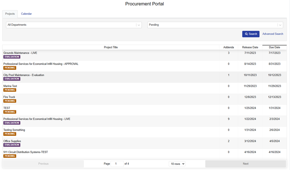 Project Status Filter - Vendor