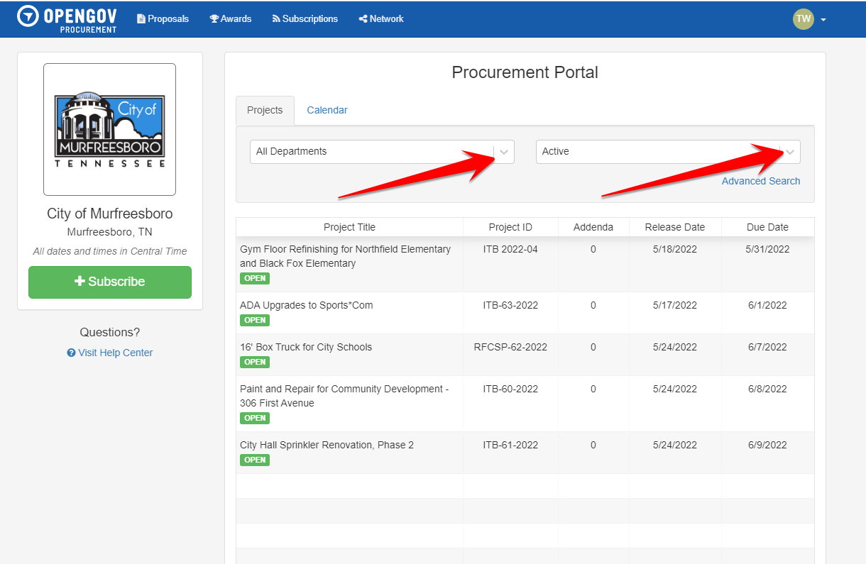 Agency Specific Project Search
