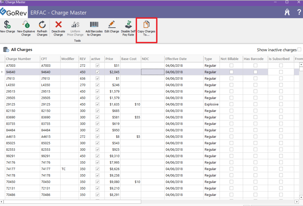 Charge Master – Added the ability to copy one or more charges to a ...