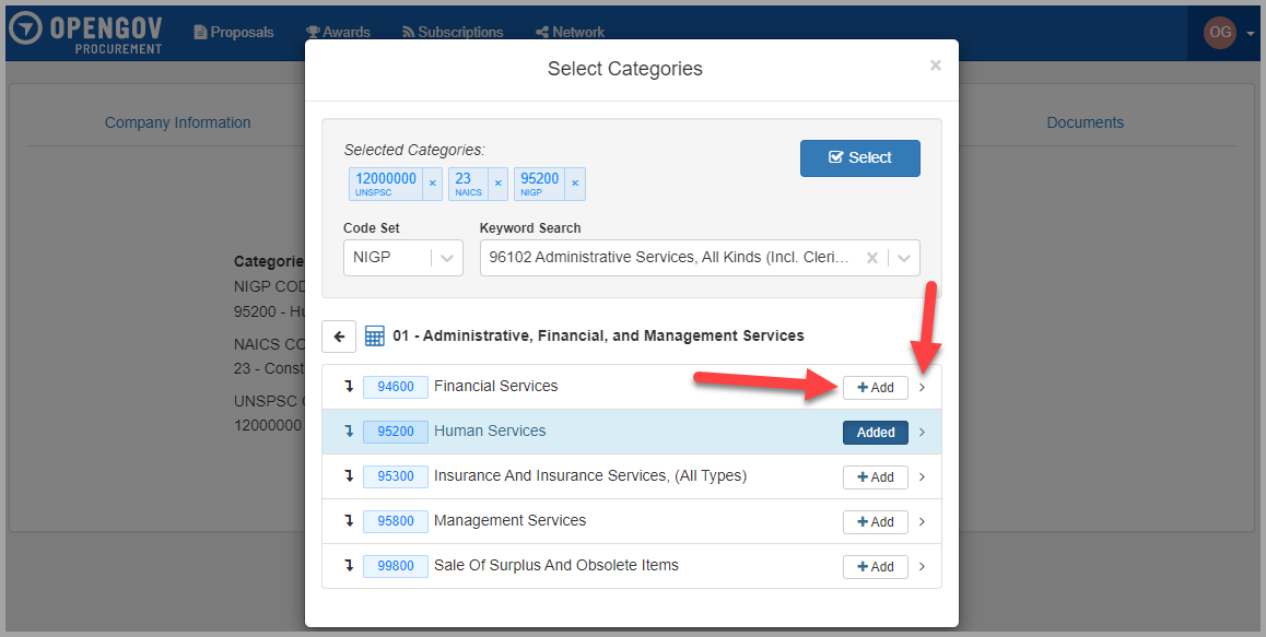 Vendor Selection of Category Codes